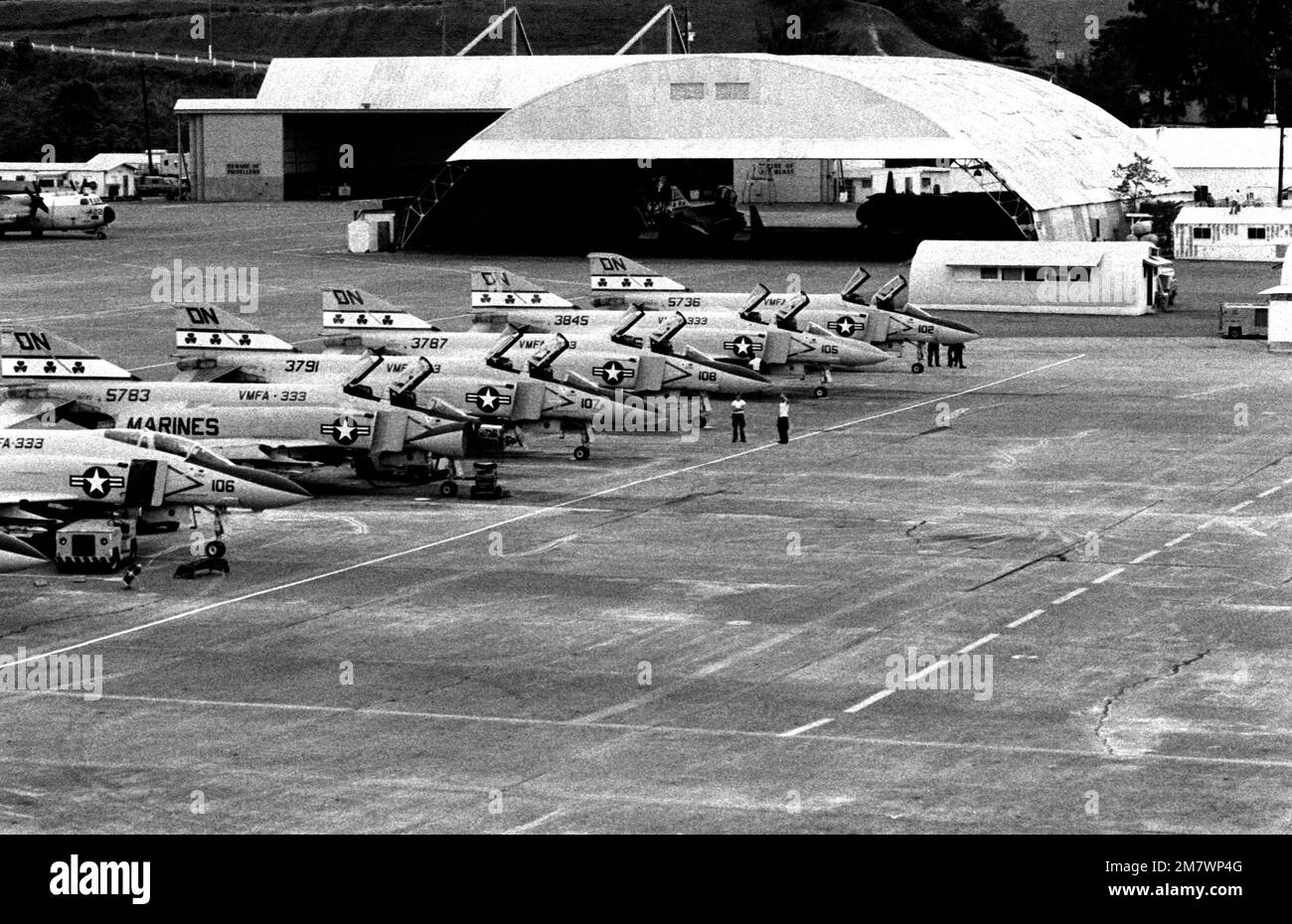 An elevated view of F-4 Phantom II aircraft from Marine Fighter Attack ...