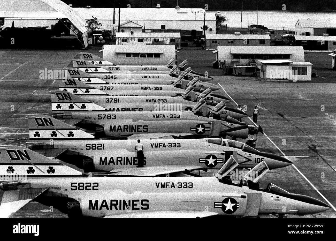 An elevated view of F-4 Phantom II aircraft from Marine Fighter Attack ...