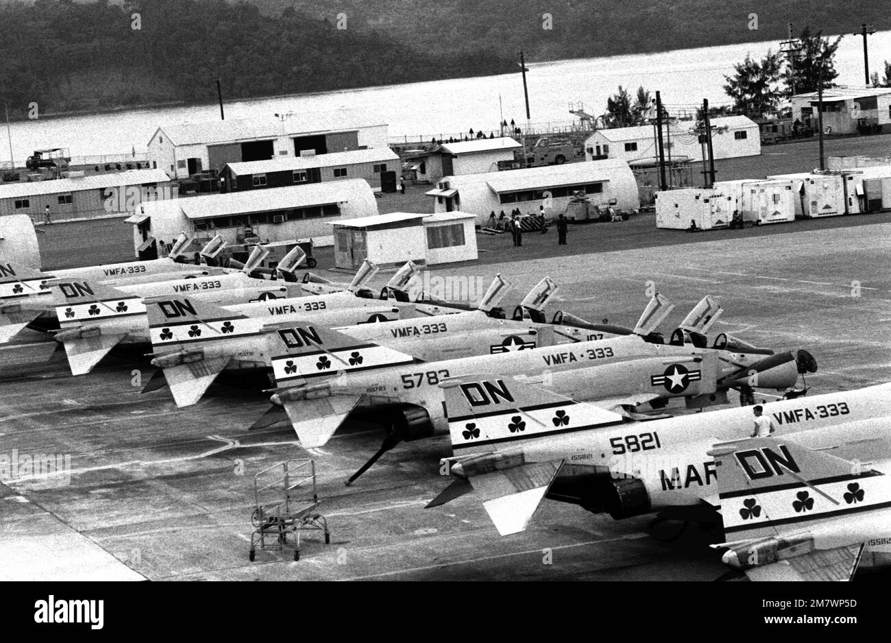 An elevated view of F-4 Phantom II aircraft from Marine Fighter Attack ...