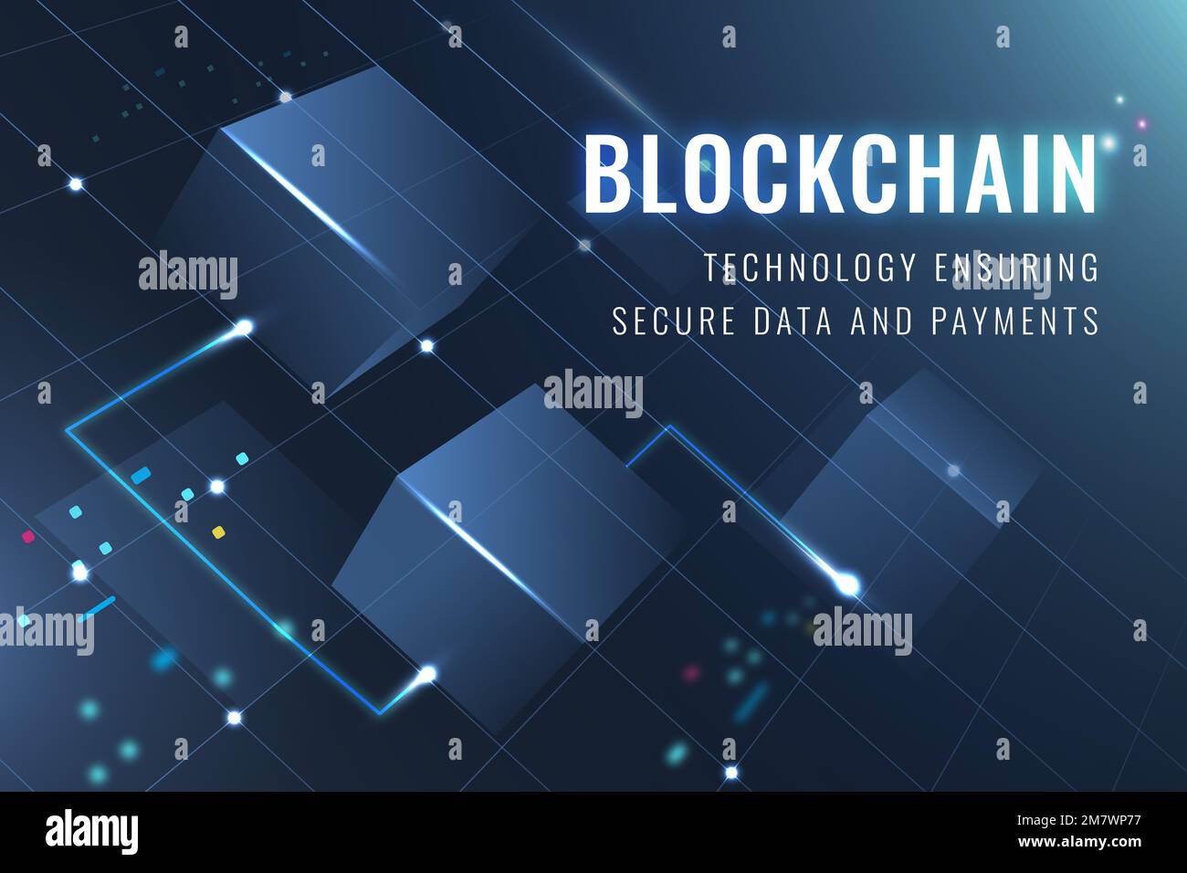 Blockchain technology security template vector data and payment securing blog banner Stock ...