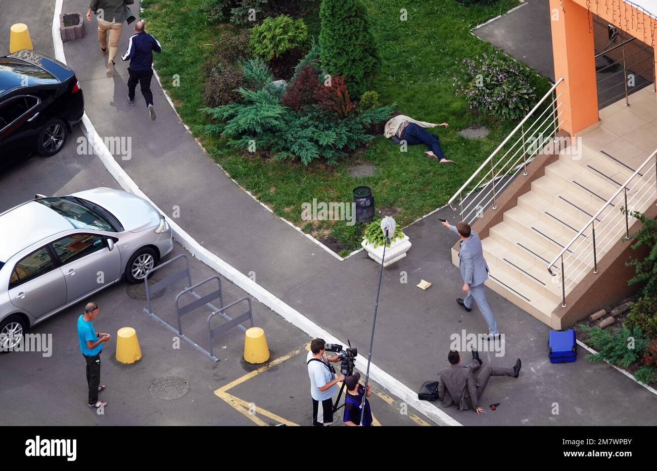 Kiev, Ukraine August 17, 2020: Filming of an action movie in ...