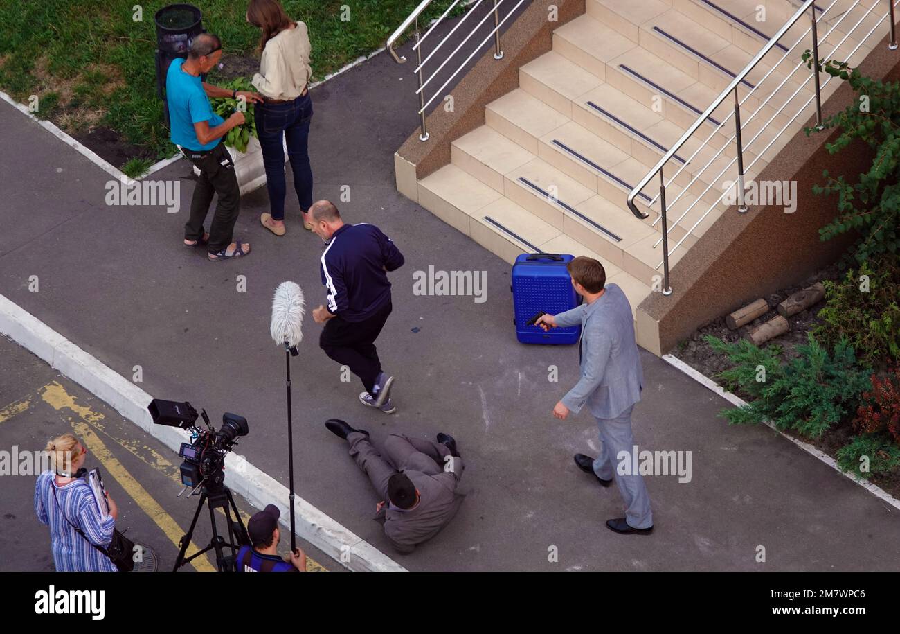 Kiev, Ukraine August 17, 2020: Filming of an action movie in ...
