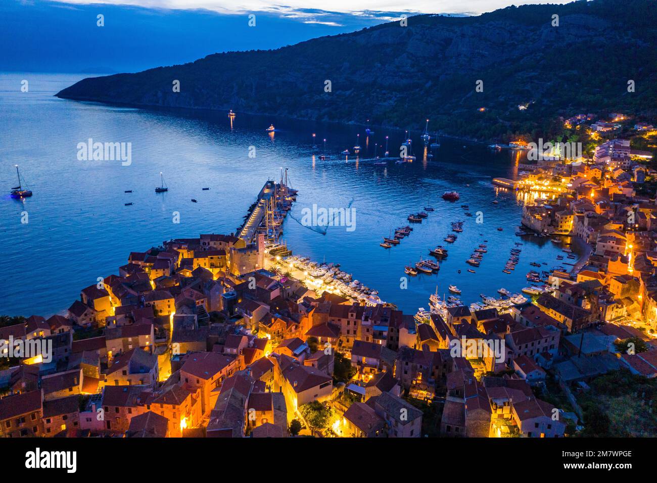 Komiza town vis island croatia dalmatian coast village hi-res stock ...