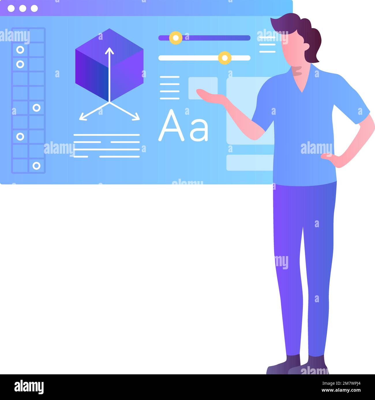 Website content creation icon. Vector design development. Man designer ...