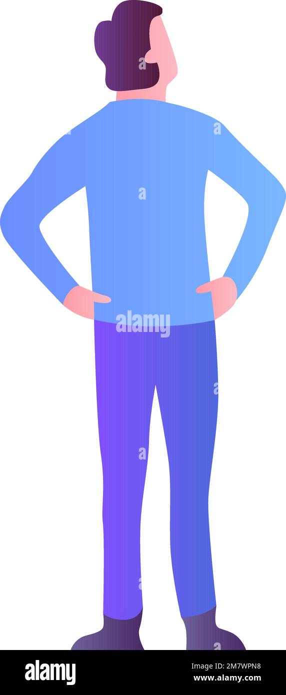 Back side view on man vector icon. Male character standing isolated on ...