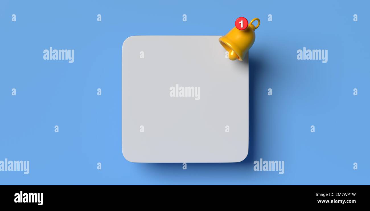 White blank message board reminder bell icon with exclamation warning ...