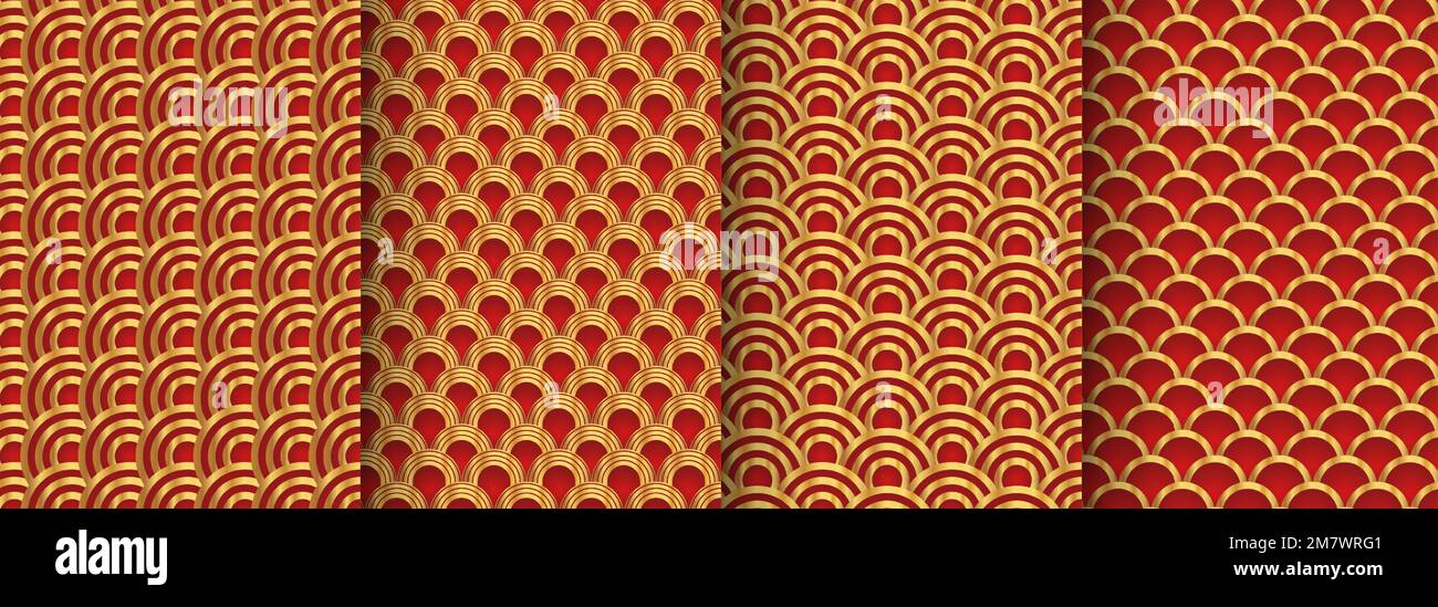 Traditional chinese fish scale seamless pattern. Asian sea wave luxury ...