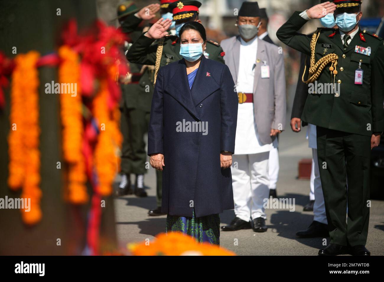 President of Nepal Bidhya Devi Bhandari pays her respects in front of a ...