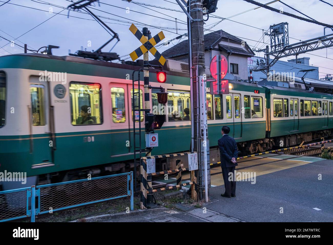 Japan, Honshu Island, Kamakura: Enoshima Electric Railway, Enoden train ...