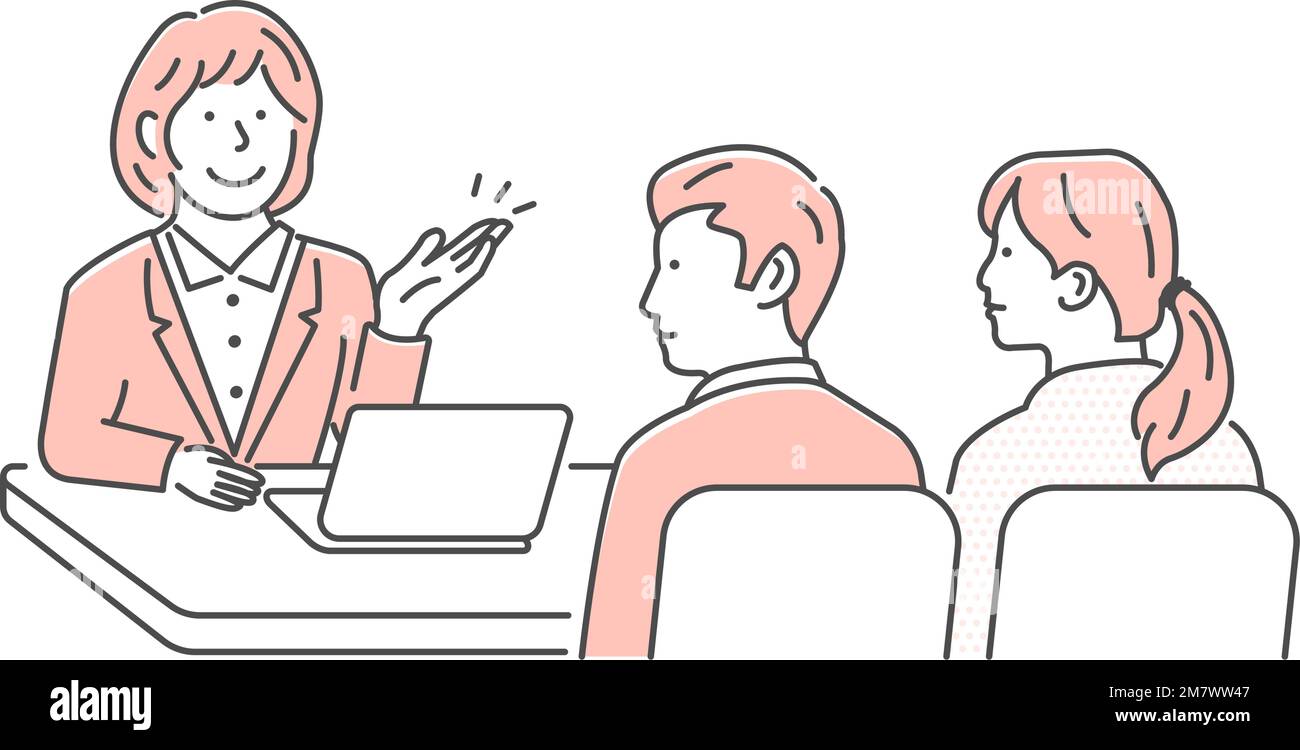 Vector illustration of a meeting between a female salesperson and a ...