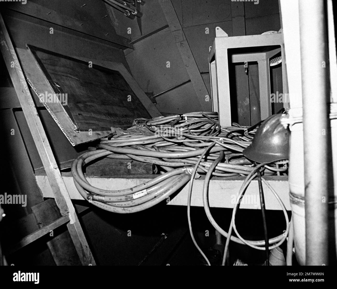 An interior view of the rast control station on the guided missile ...