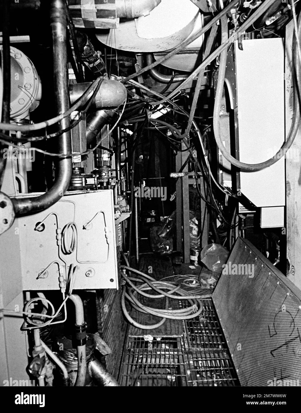 An interior view of auxiliary machine room No. 3 on the guided missile ...