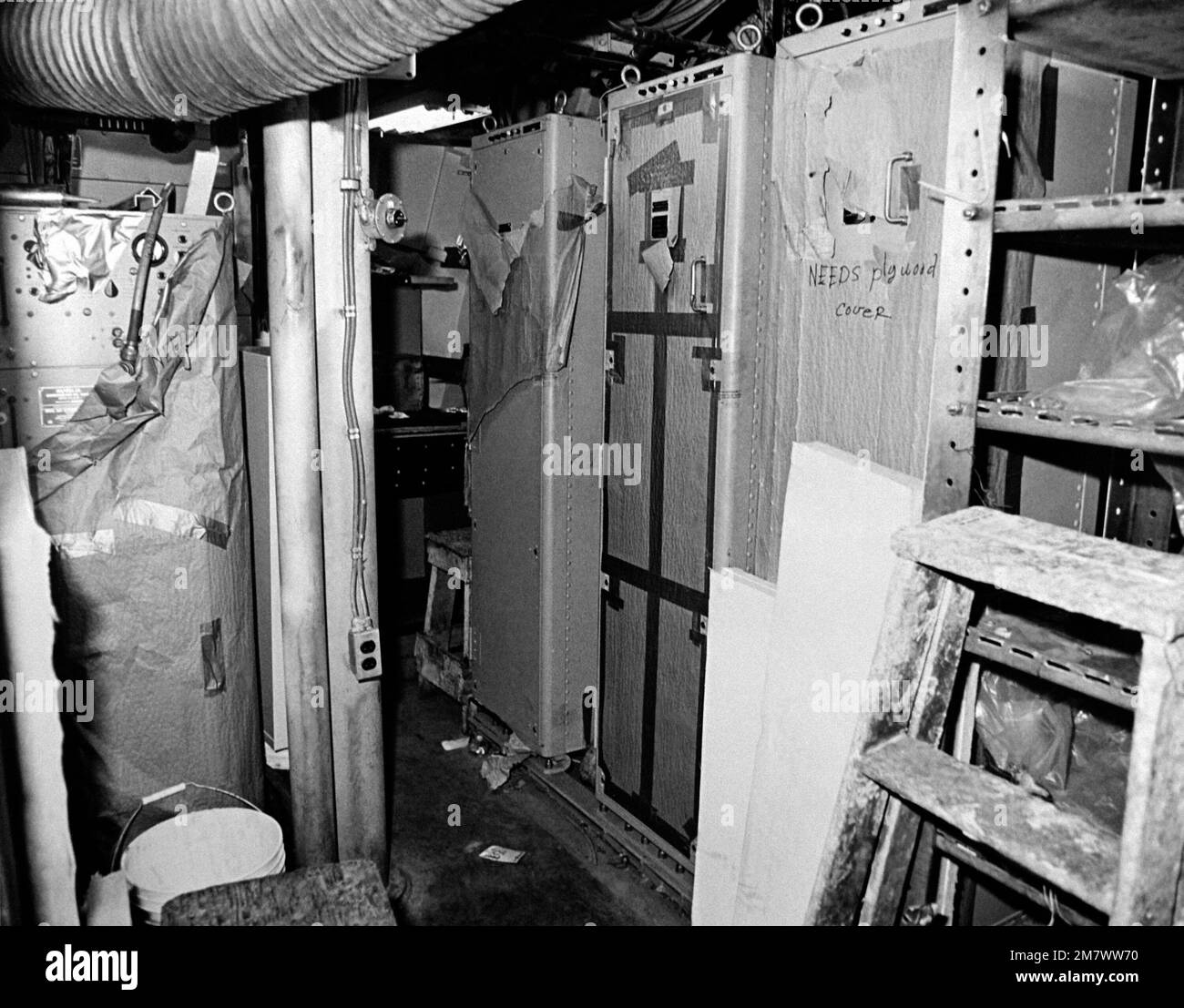 An interior view of the sonar equipment room on the guided missile ...
