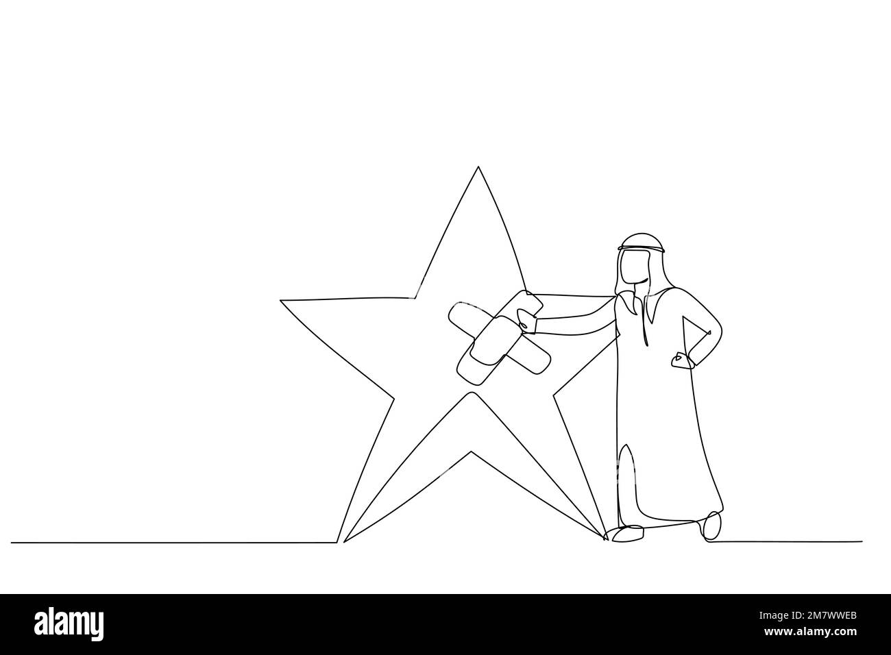 Drawing of arab businessman fix broken rating star with bandage ...