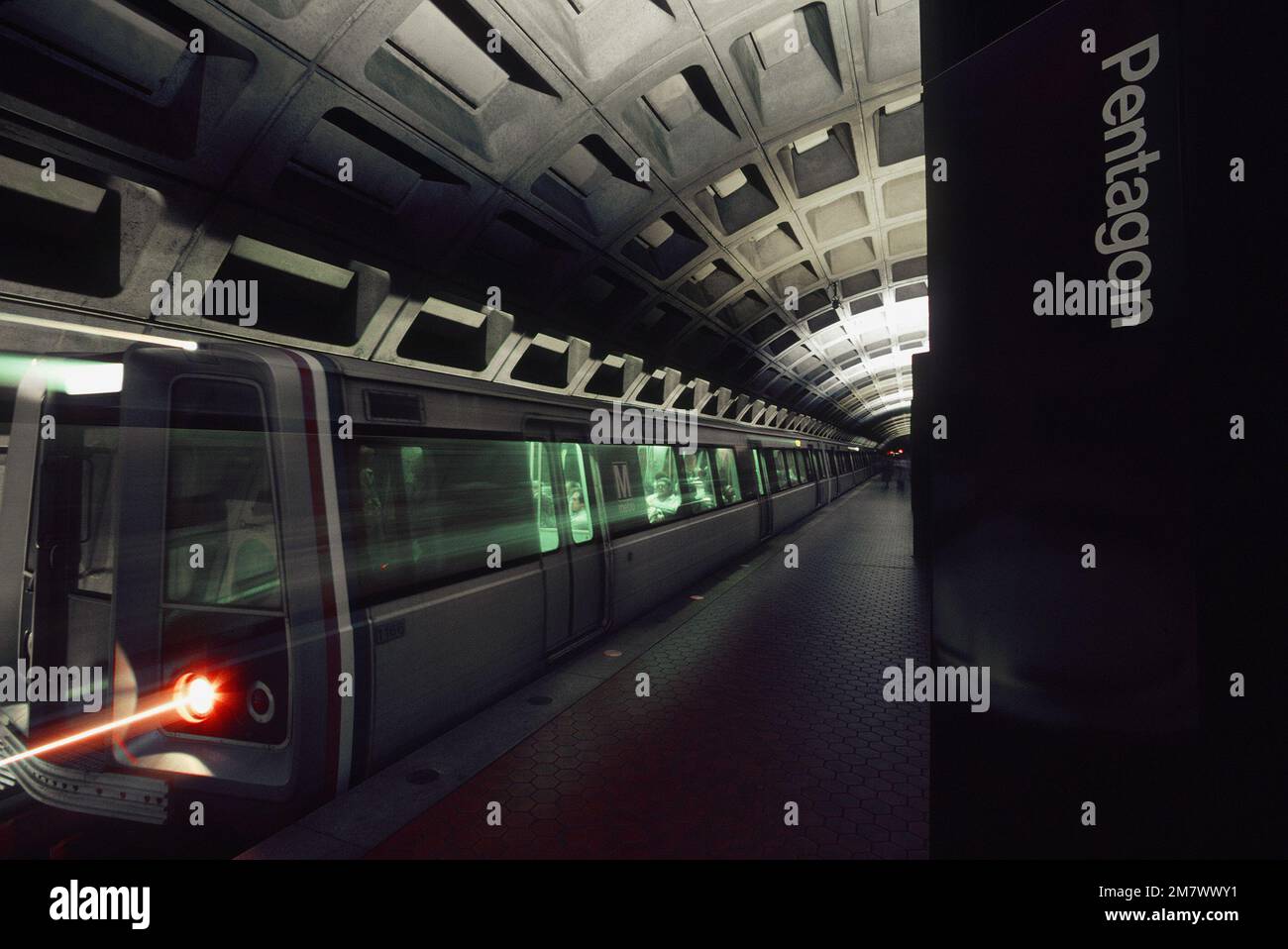 A view of a Metro subway system train as it passes through the Pentagon ...