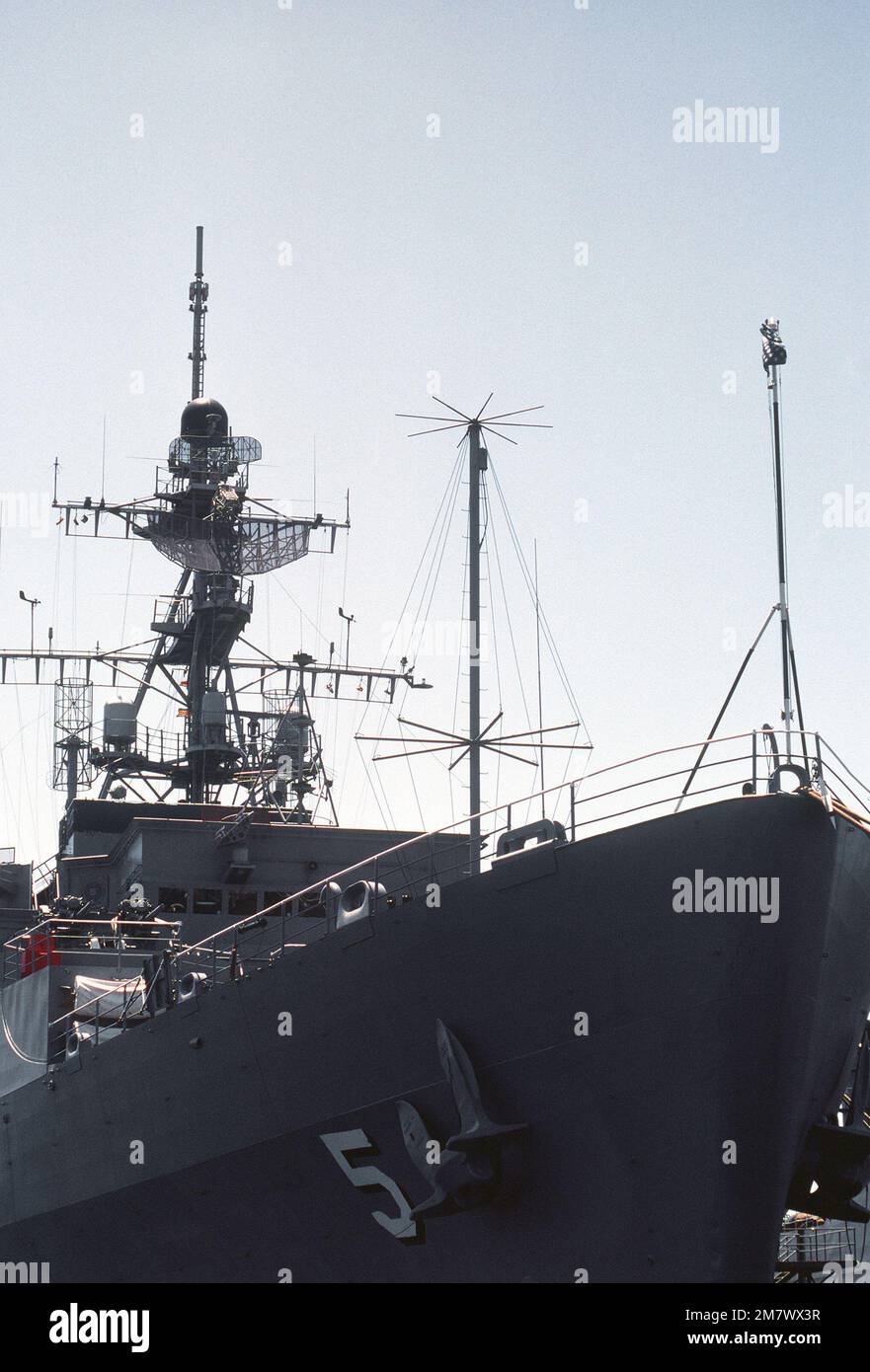 A view of the AN/SPS-40 air search radar aboard the Austin class ...