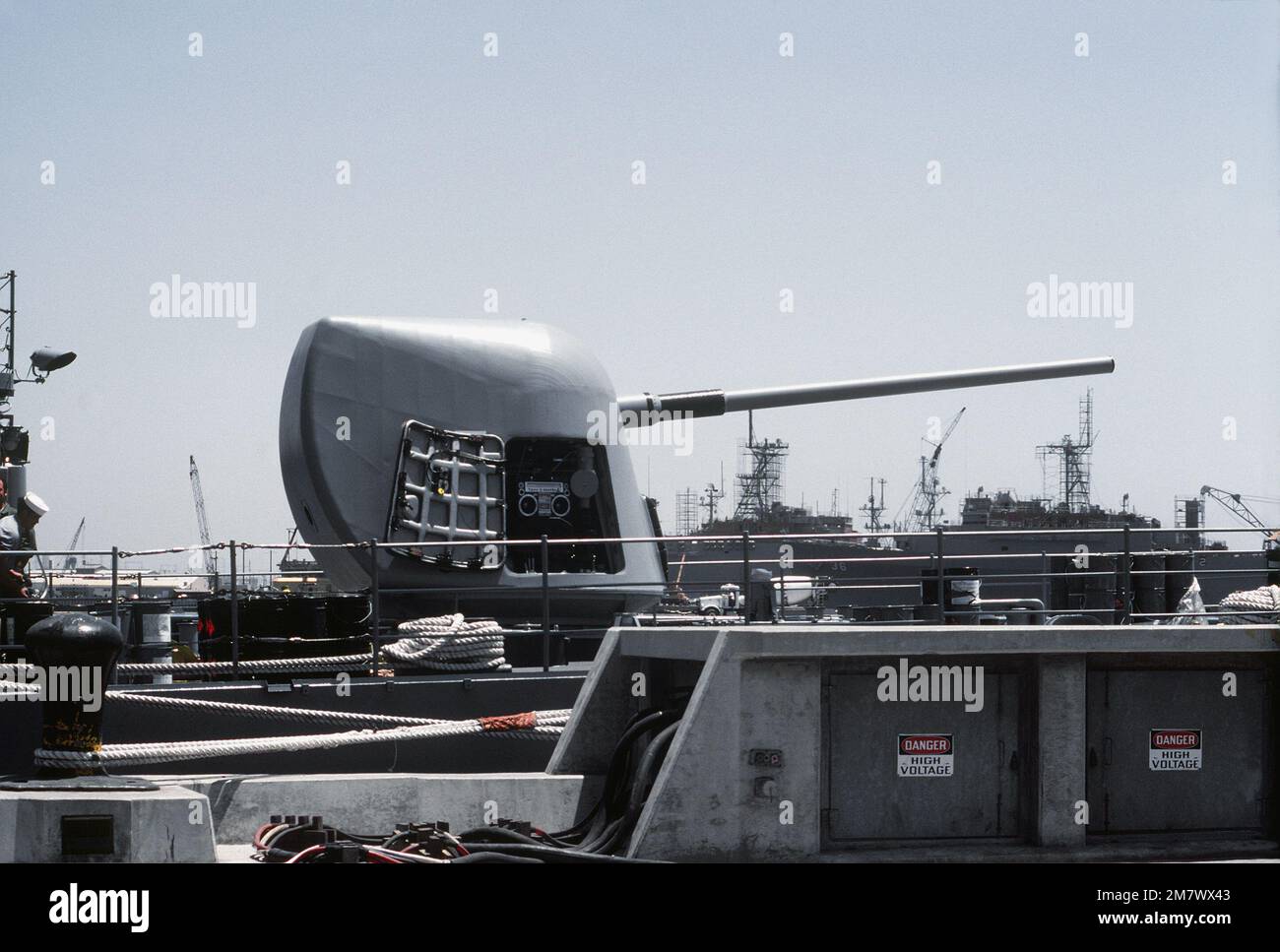 Side view of a Mark 45 5-inch gun aboard the Spruance class destroyer ...