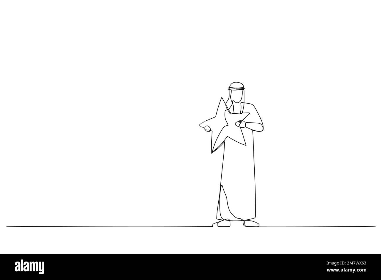 Drawing of arab businessman hugging big star. Metaphor for good review ...