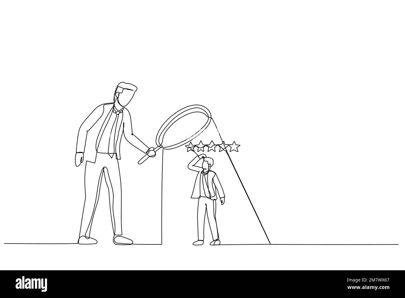 Illustration of businessman manager use magnifier to analyze employee ...