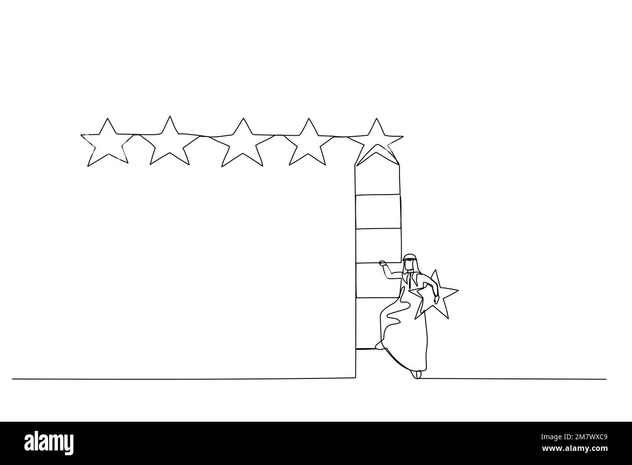 Cartoon of arab businessman holding 5th star climb up ladder to put on ...