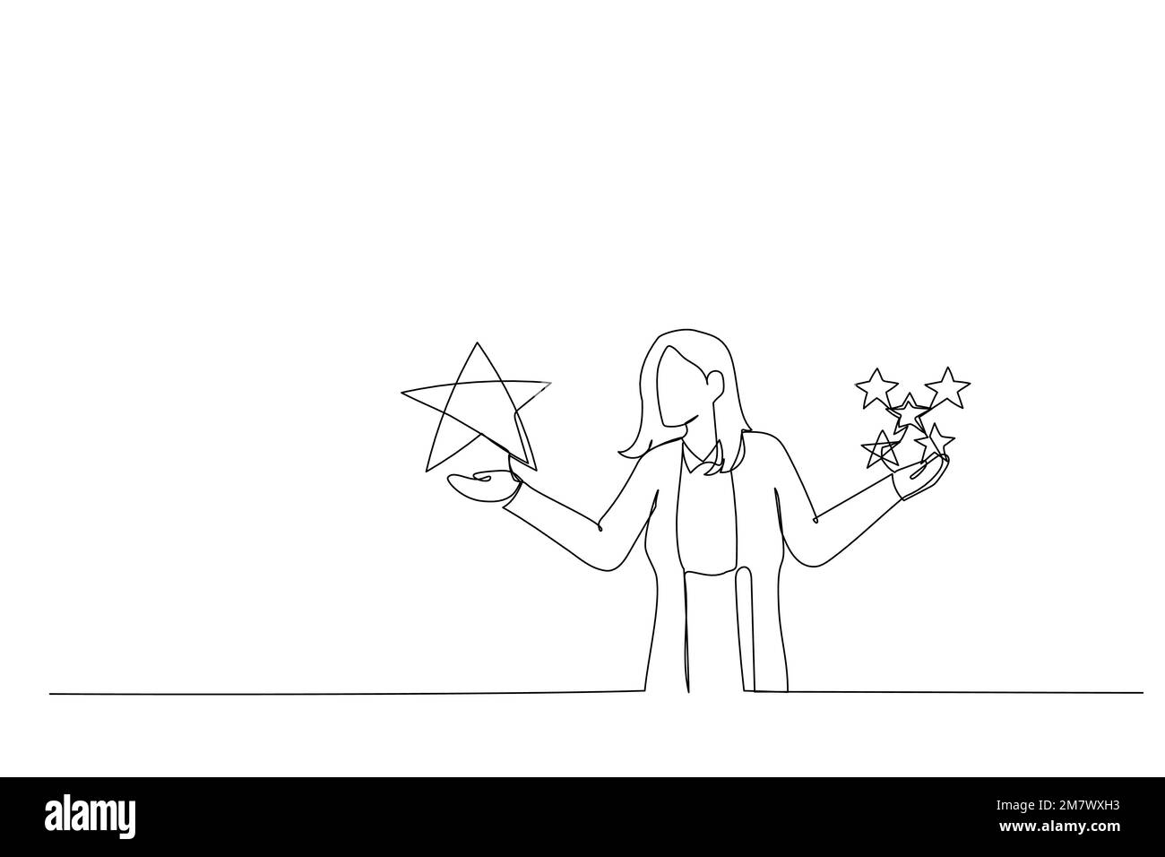 Illustration of businesswoman holding comparing quality of stars ...