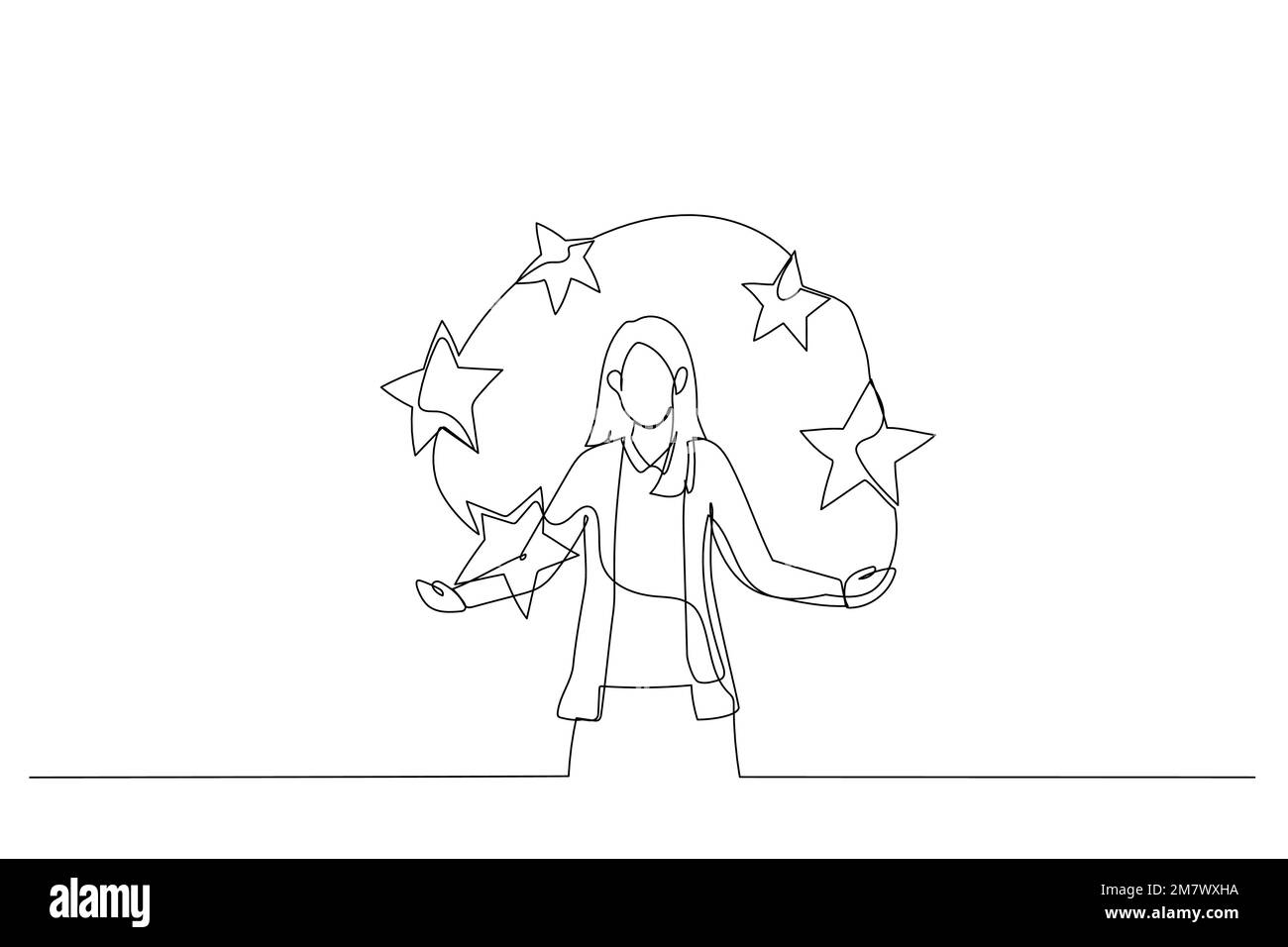 Illustration of five stars performance score by businesswoman. Metaphor ...