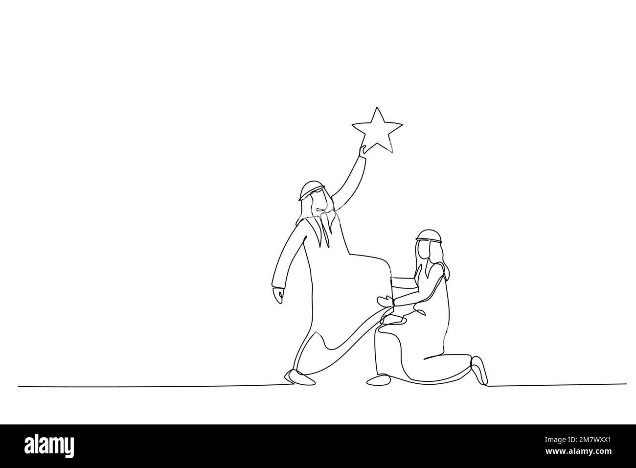 Cartoon of arab businessman manager support colleague to stand on his ...