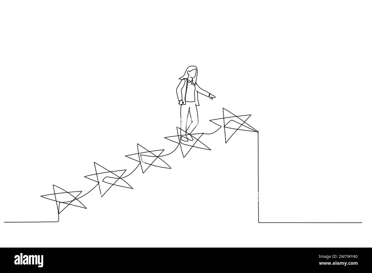 Drawing of businesswoman steps towards success or outstanding employee ...