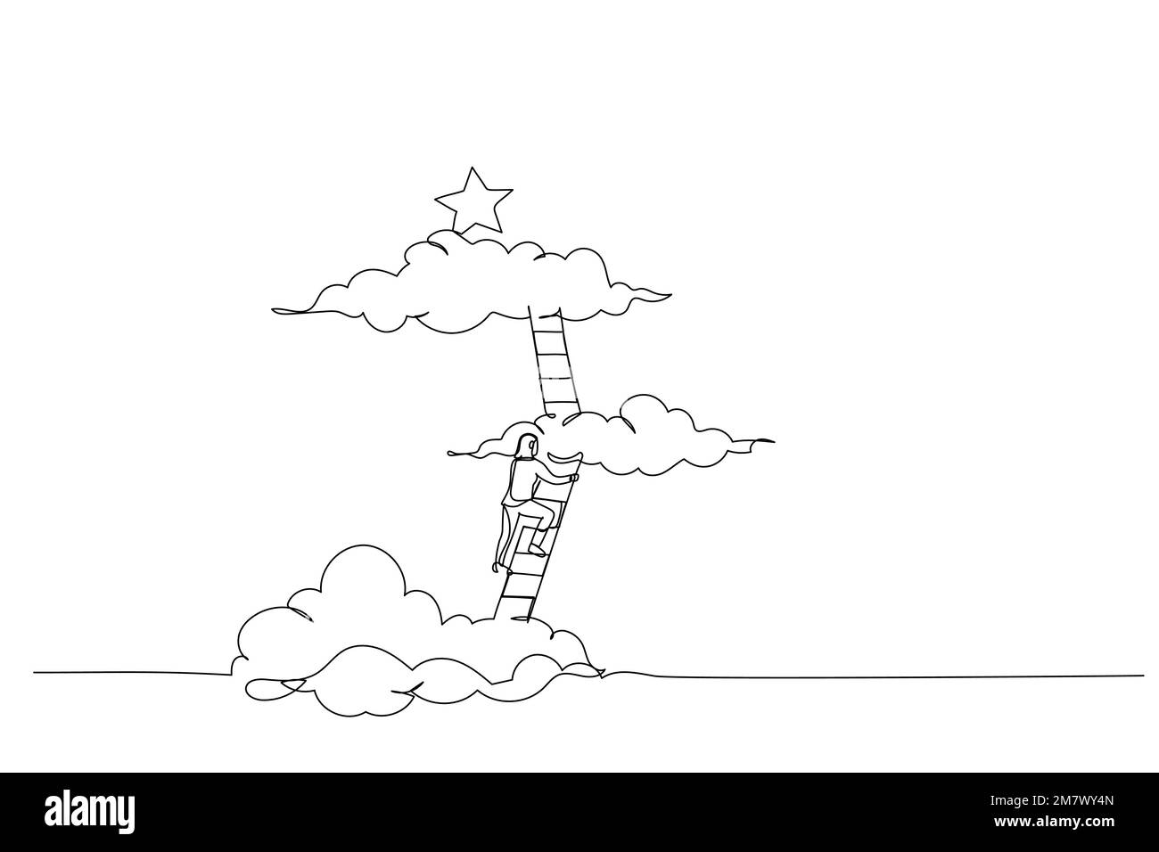 Cartoon of businesswoman climbing career ladder to the the top and ...