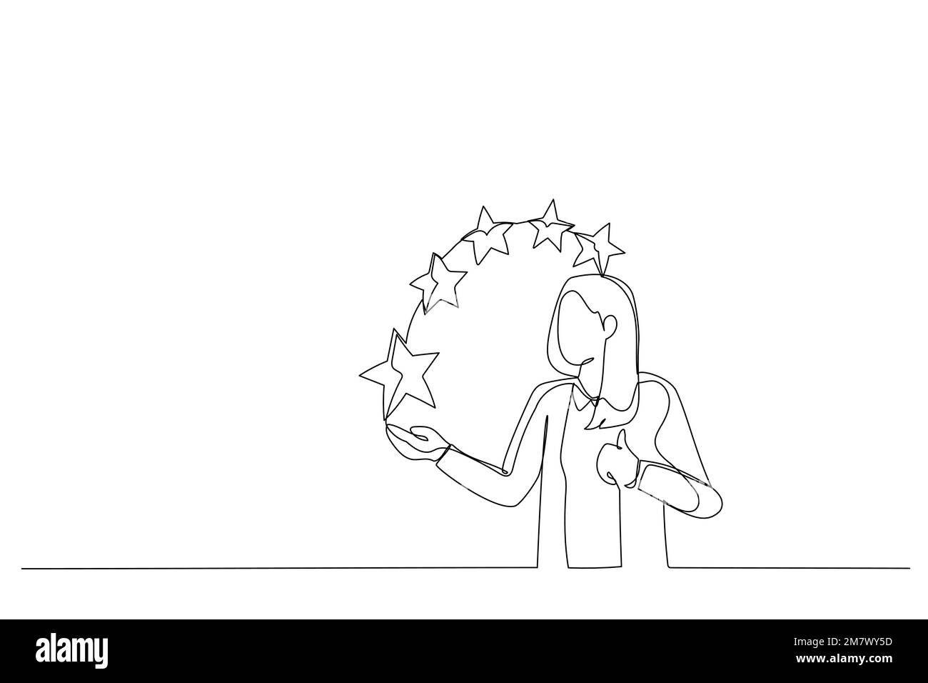 Illustration of businesswoman give five stars feedback. Metaphor for ...