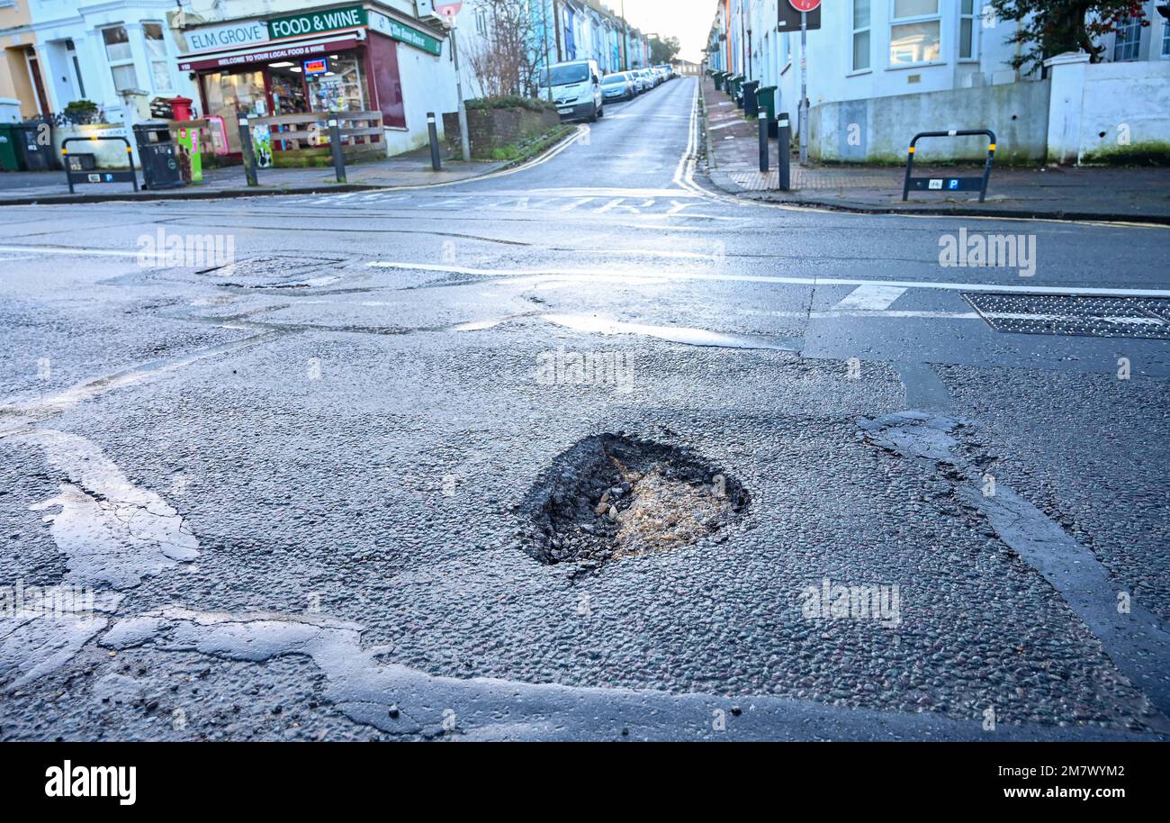 Pothole in a Brighton road , Sussex , England UK January 2023 ...