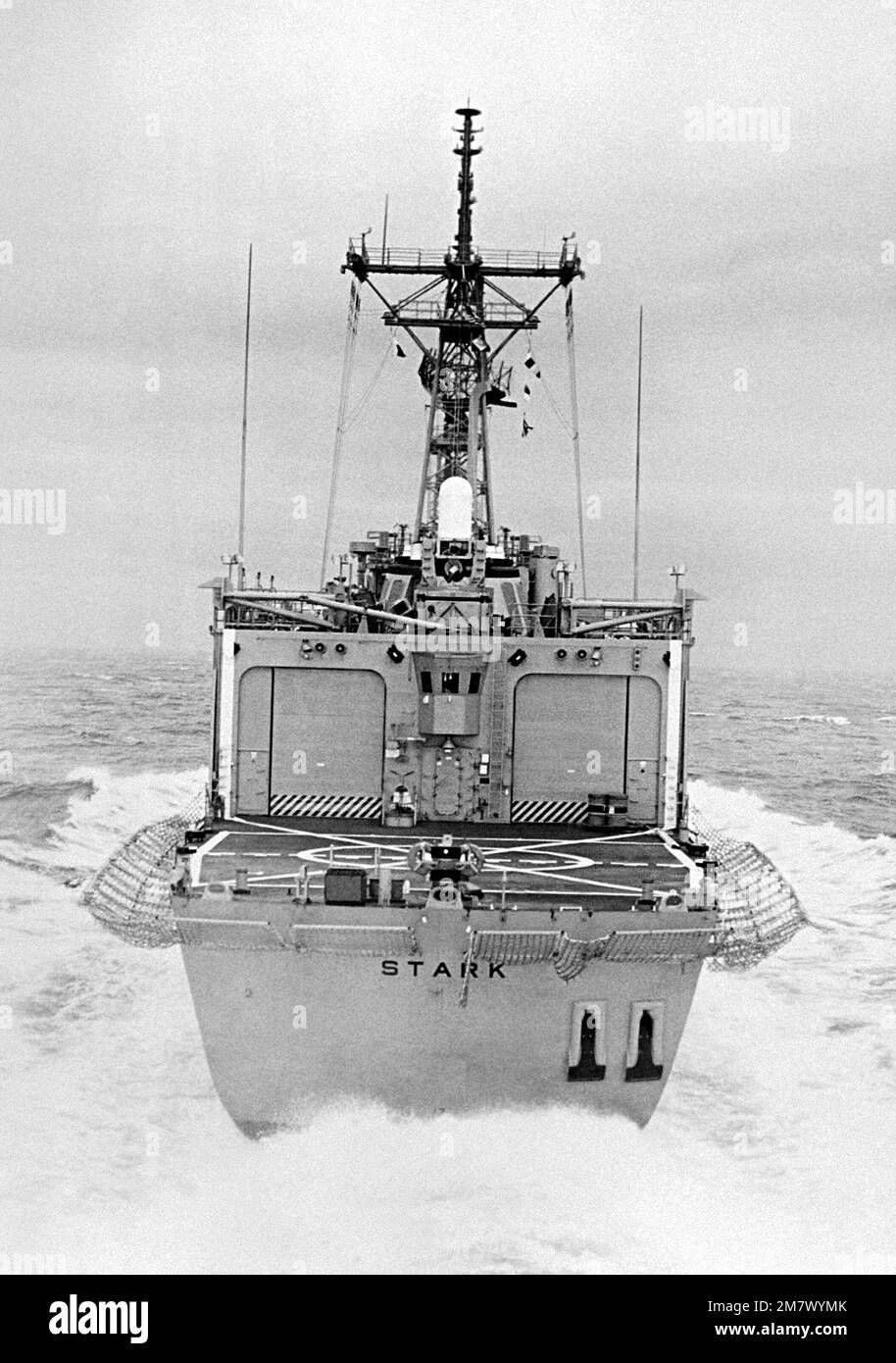 A stern view of the guided missile frigate USS STARK (FFG 31) underway ...