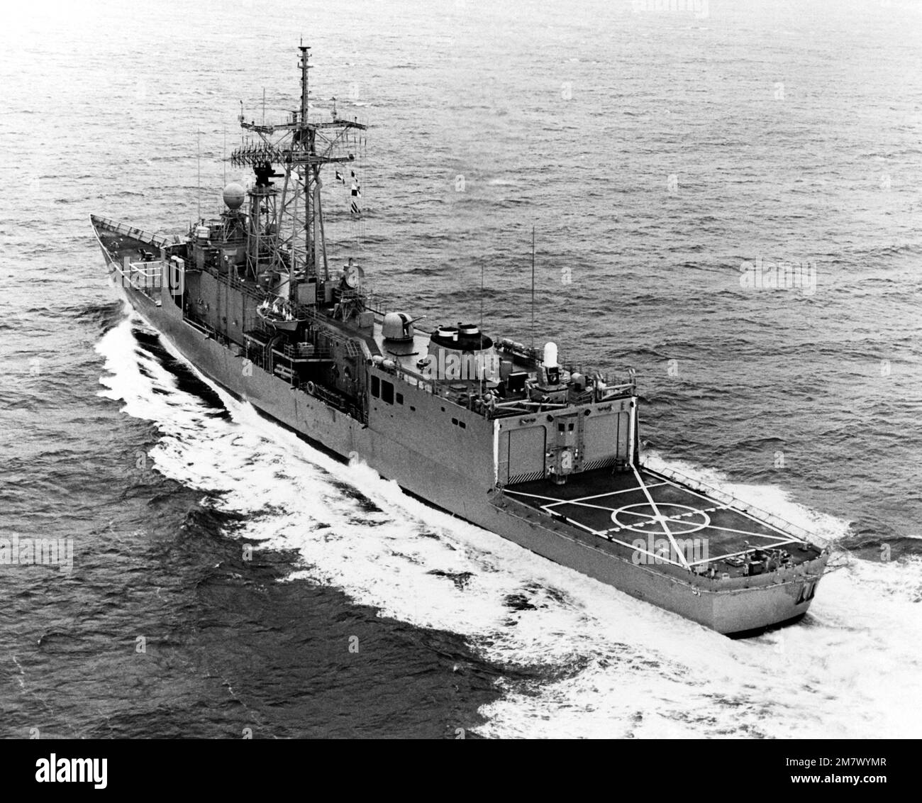 An aerial port quarter view of the guided missile frigate USS STARK ...