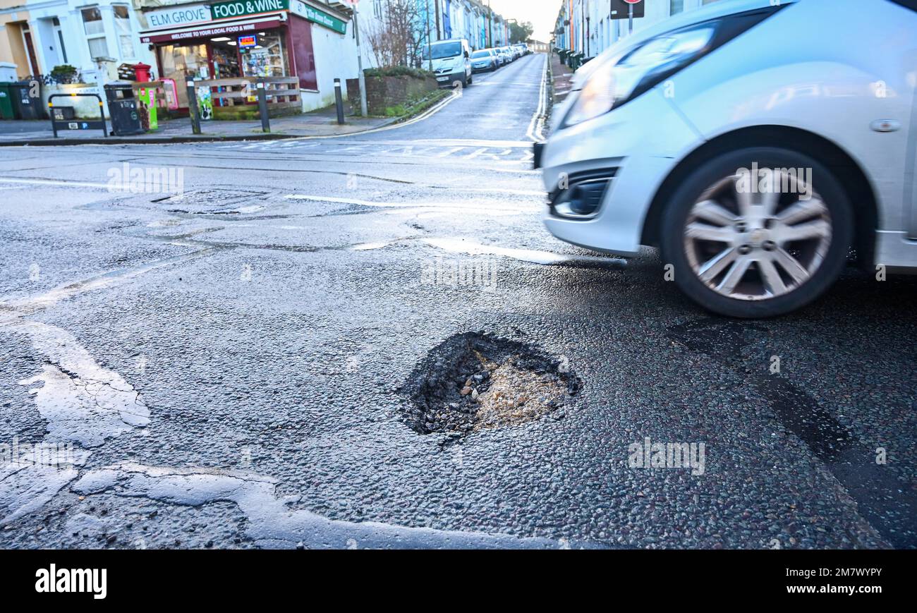 Pothole in a Brighton road , Sussex , England UK January 2023 ...