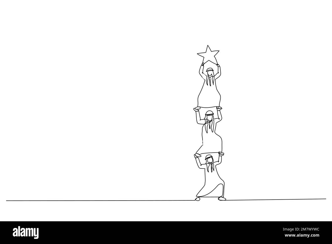 Drawing of arab businessman showing teamwork. One line art style Stock ...