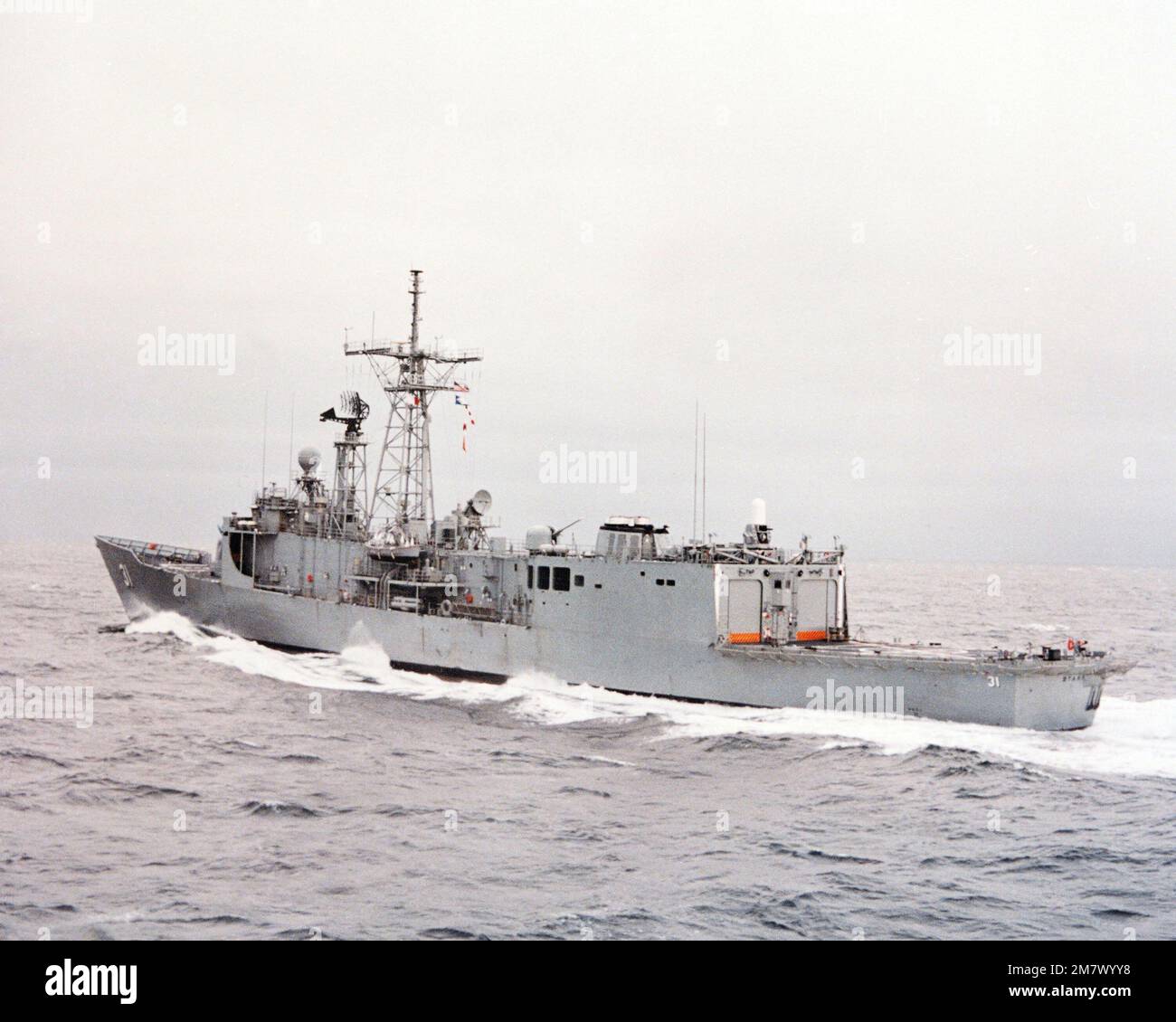 A port quarter view of the guided missile frigate STARK (FFG 31) as ...
