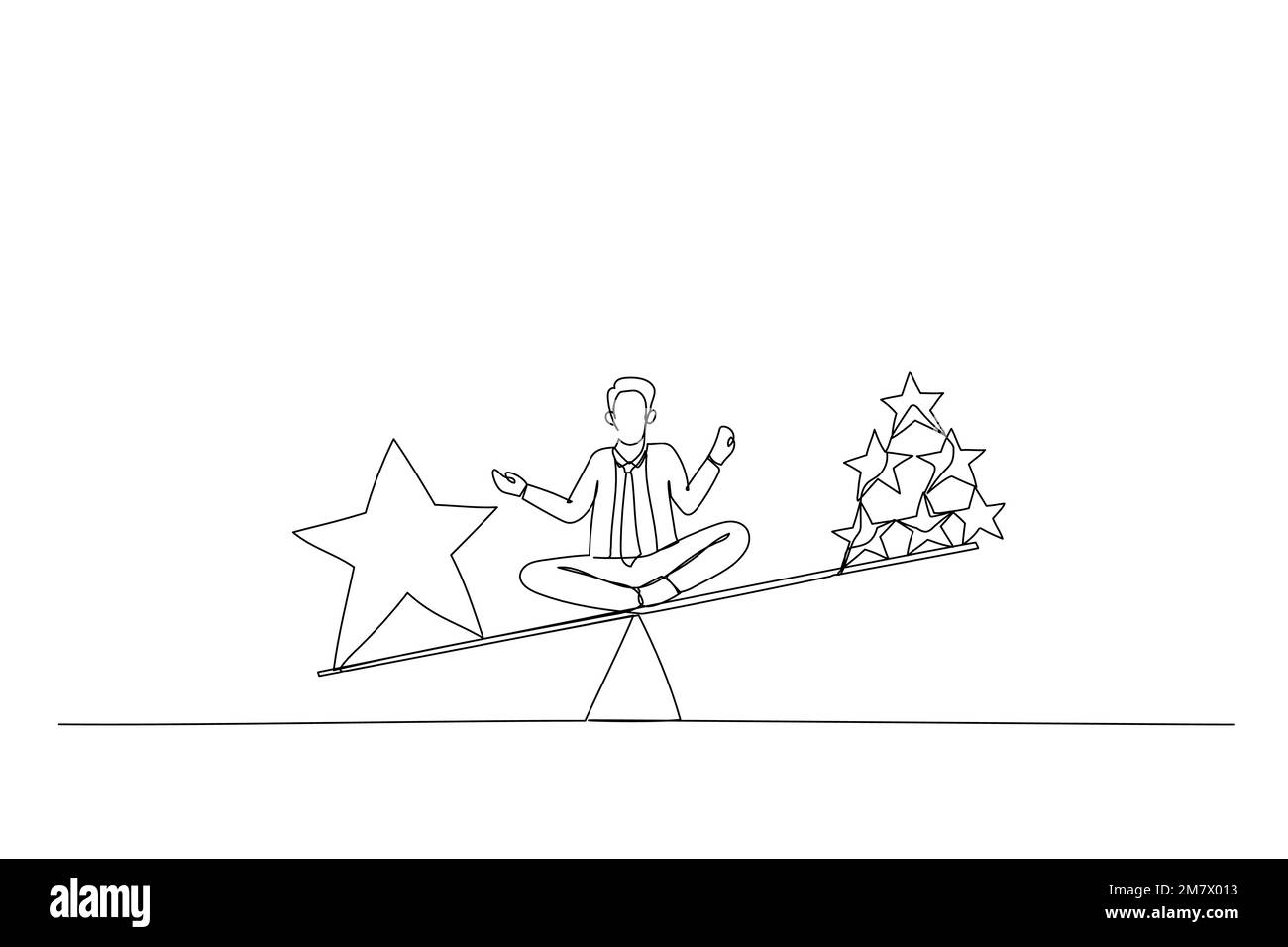 Drawing of businessman sit on scales comparing quality vs quantity ...