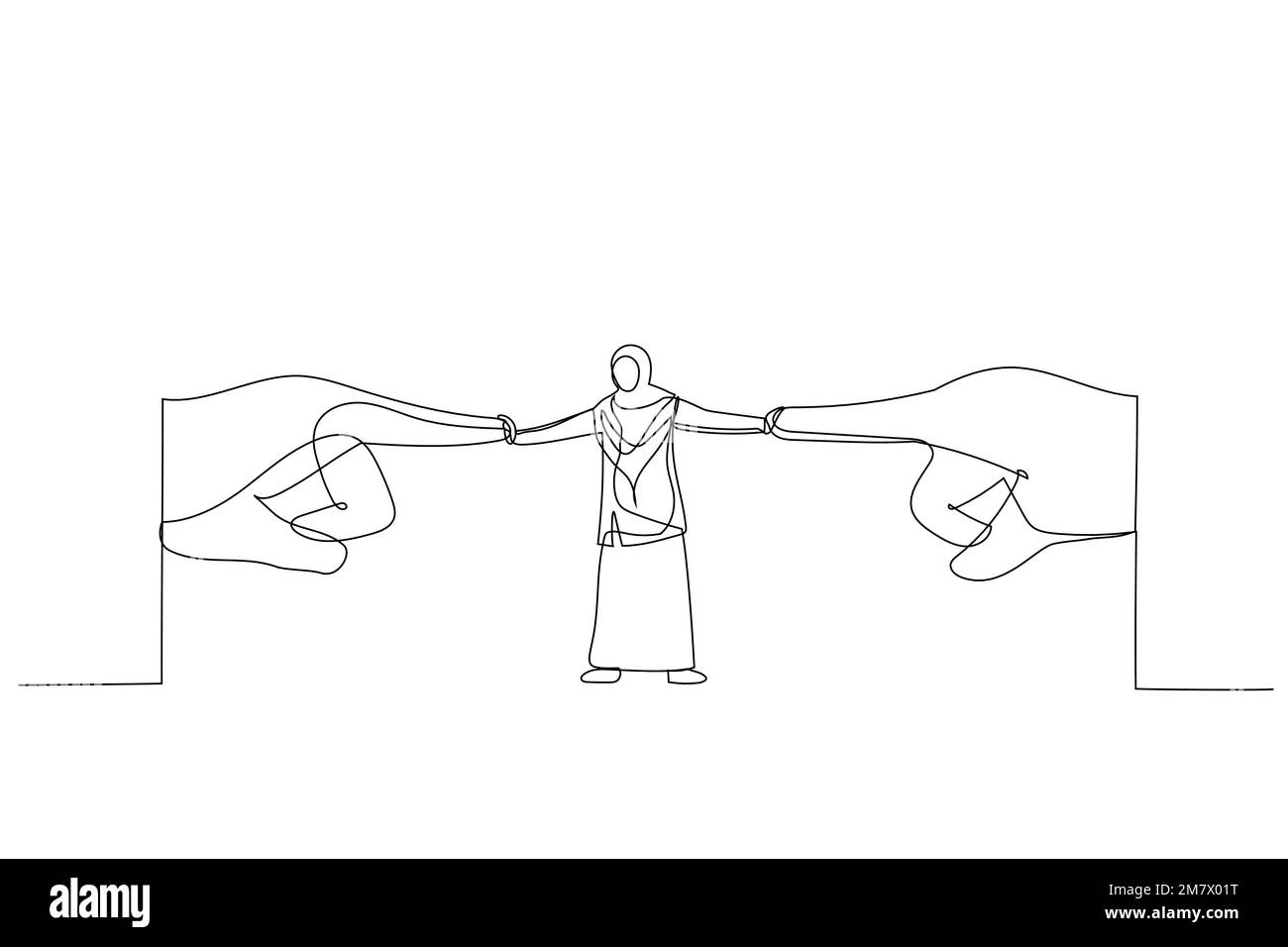 Cartoon of muslim businesswoman resisting pressure from two pointing ...