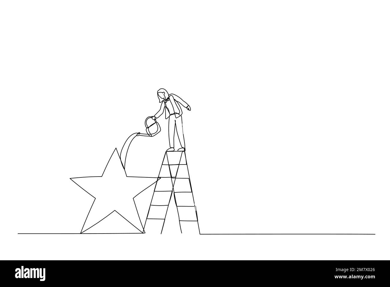 Cartoon of businesswoman fill in golden star price. Metaphor for ...