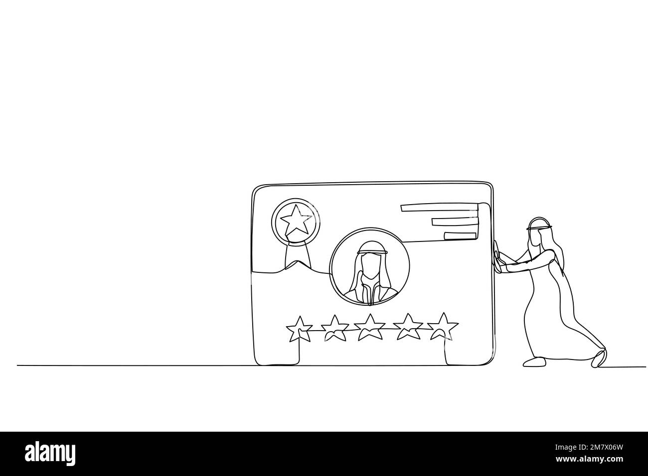 Illustration of arab businessman showing testimonial card with good ...