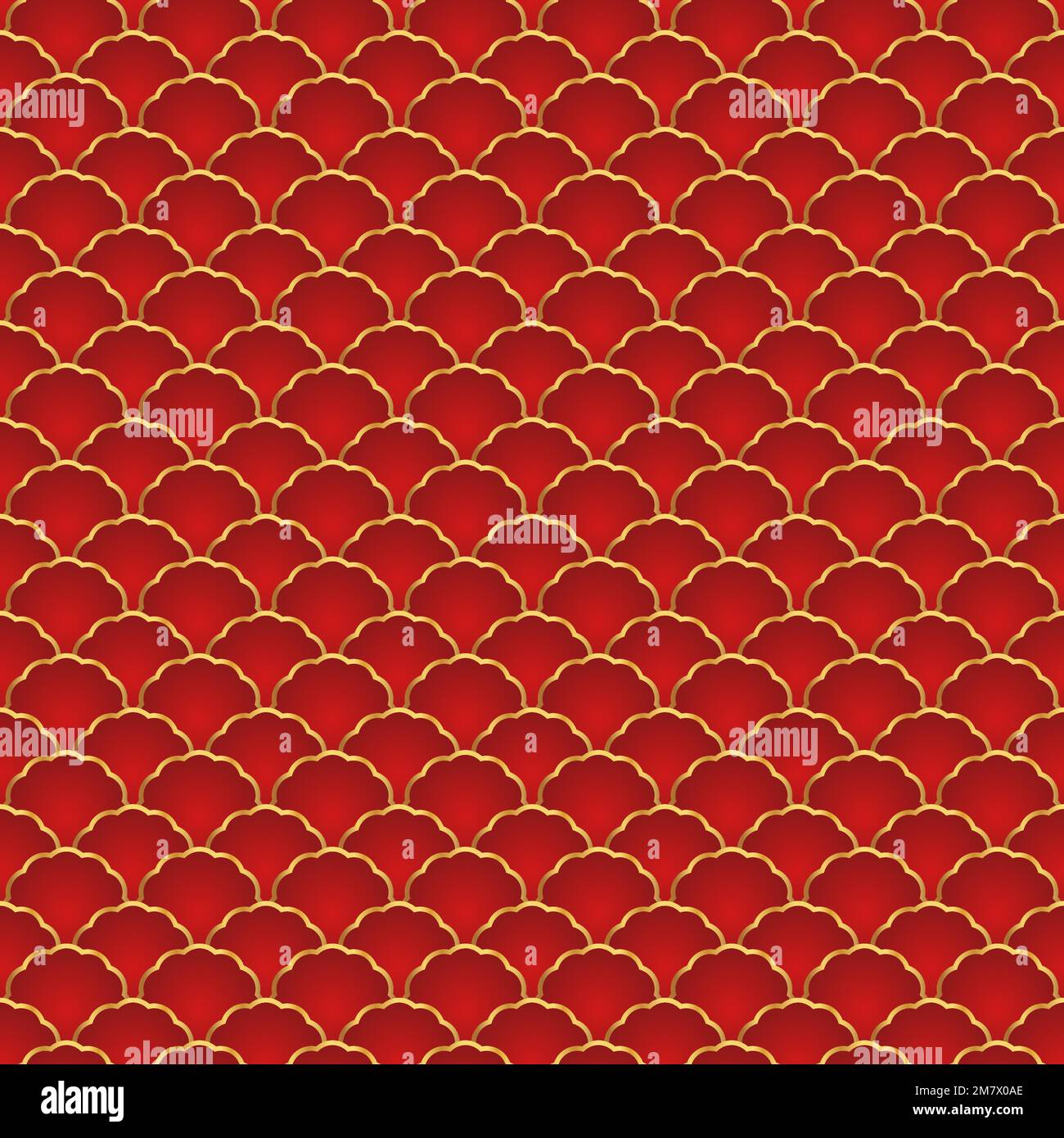 Traditional chinese fish scale seamless pattern. Red golden asian ...