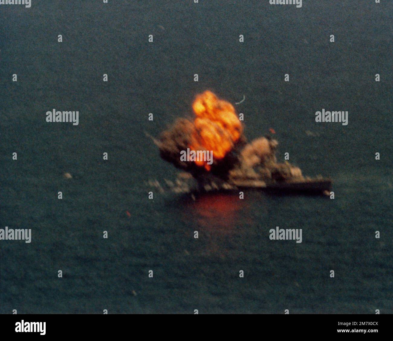 An aerial view of a Tomahawk cruise missile detonating as it hits the ...