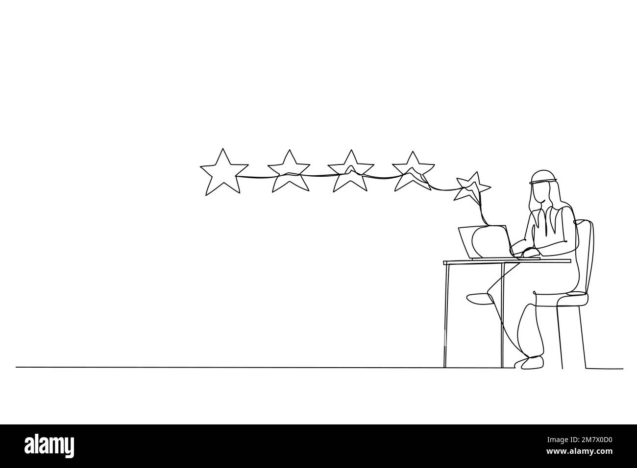Drawing of arab businessman with computer give review to increase rate ...