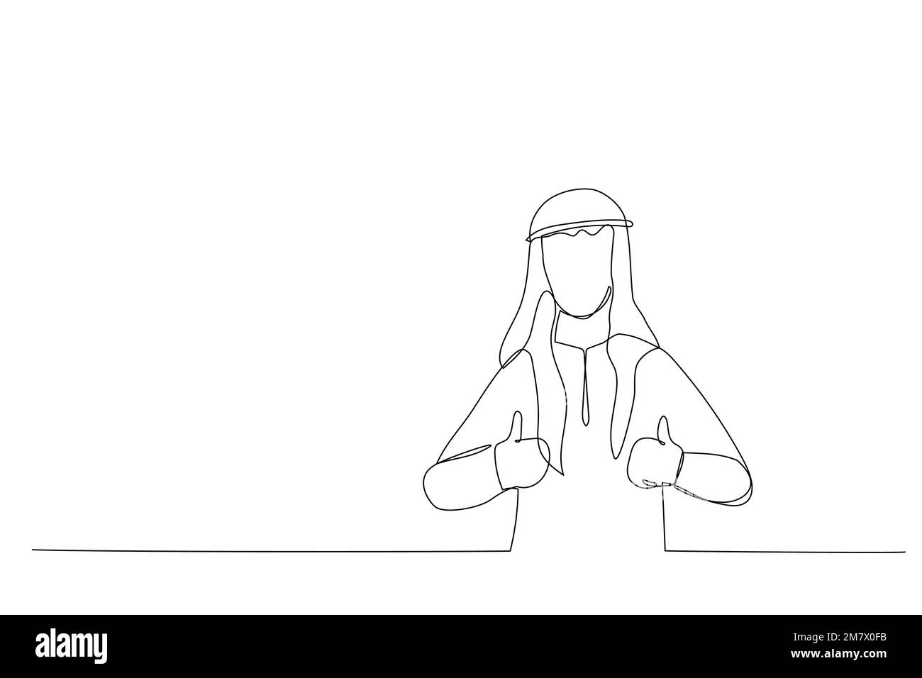 Drawing of arab businessman show thumb up expressing good job. One ...