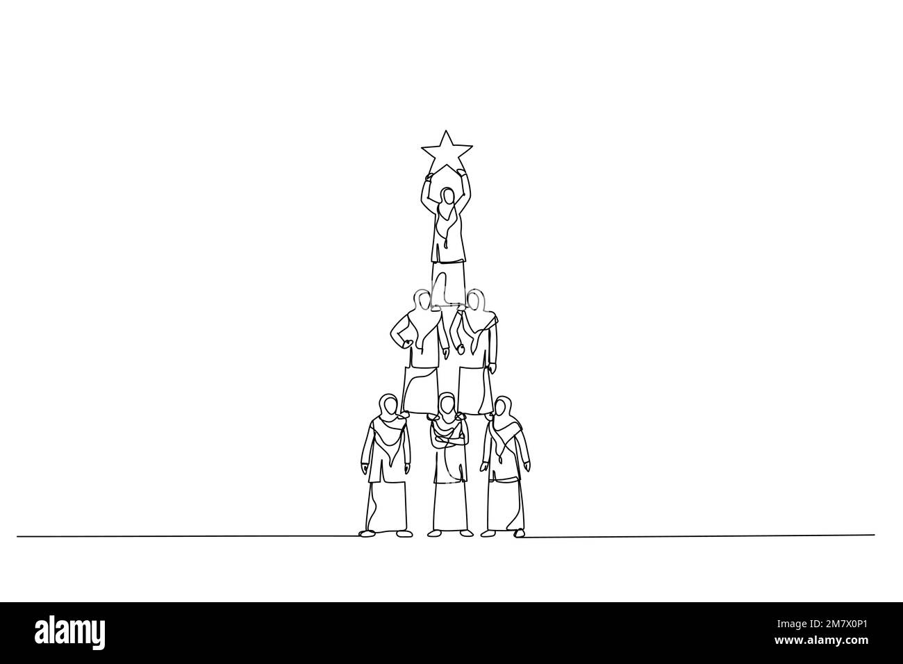 Illustration of teamwork muslim woman pyramid to reach star. Single ...