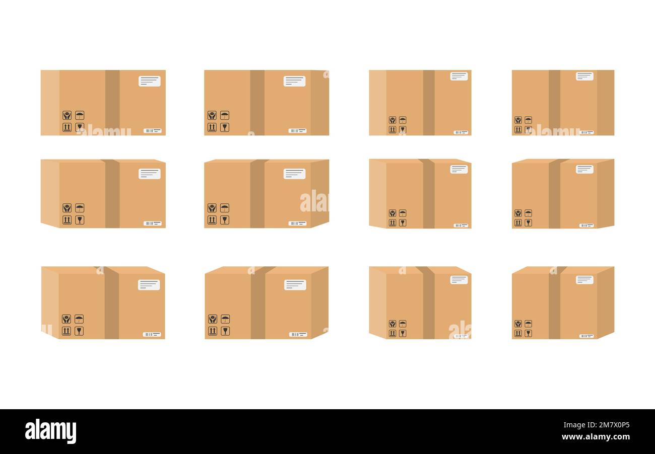 Cardboard box set isolated on white background. Vector illustration ...