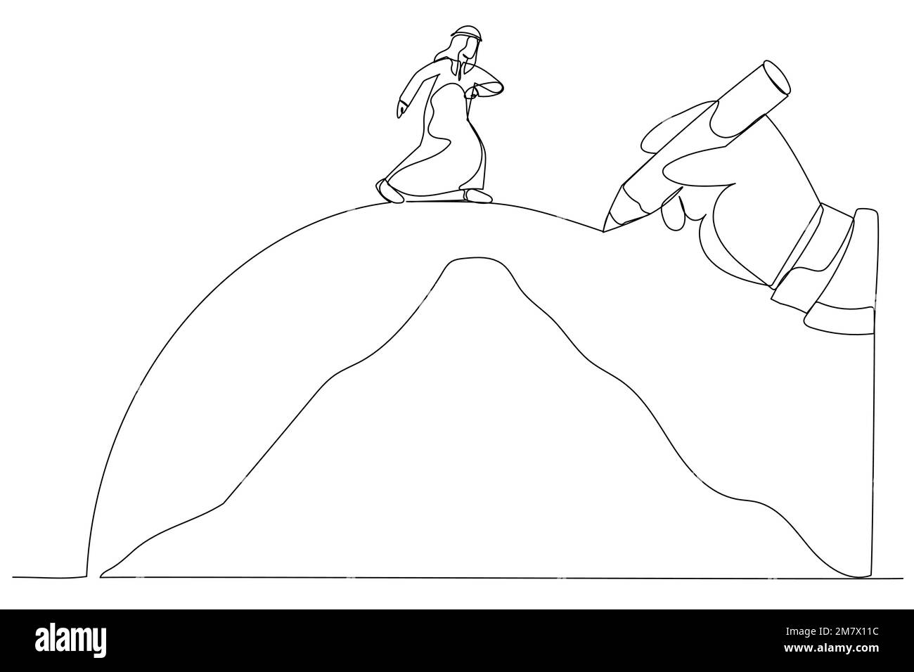 Drawing of giant hand draws a path to help the arab businessman cross ...