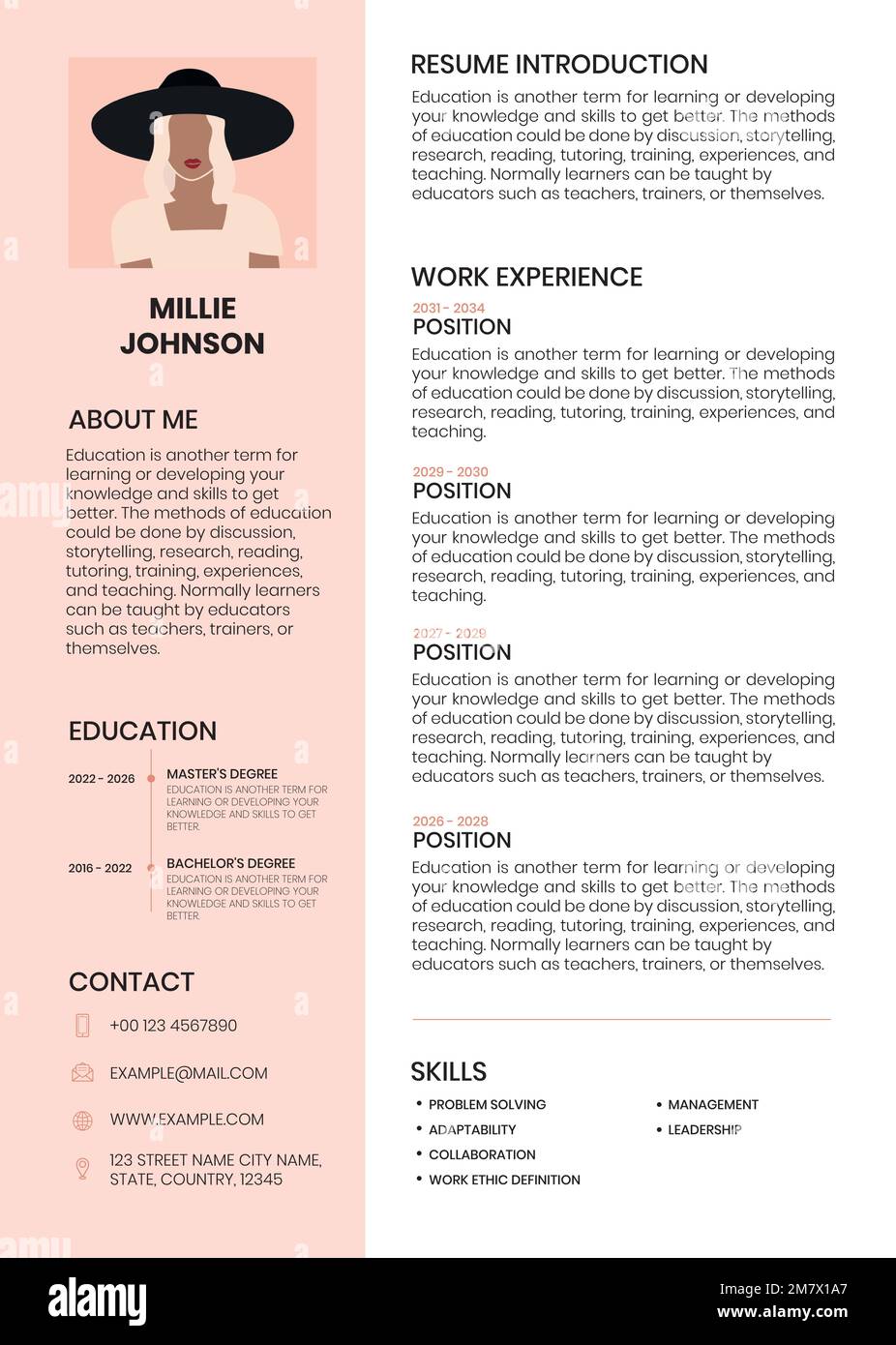 Feminine CV editable template vector resume for entry level and ...