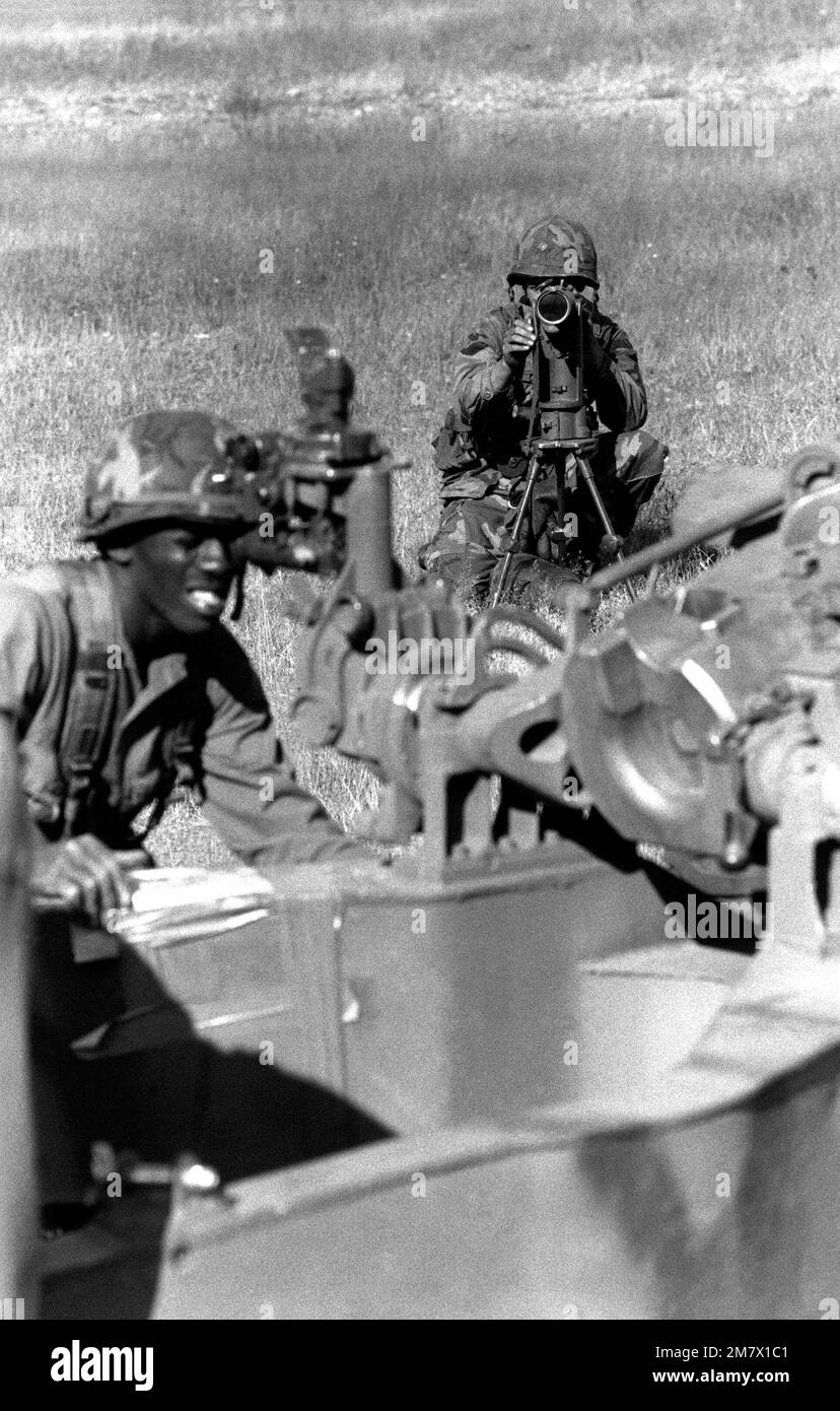 A member of the 9th Division Artillery checks a spotting scope for ...