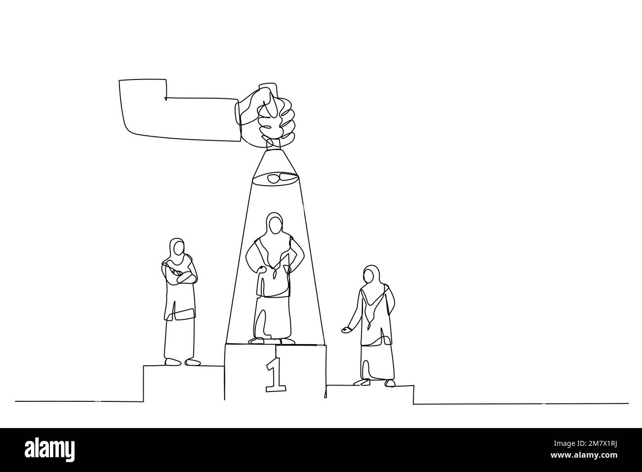 Illustration of arab businesswoman on podium, one among them being ...